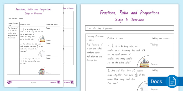 Stage 6 Fractions Overview Worksheet (teacher made)