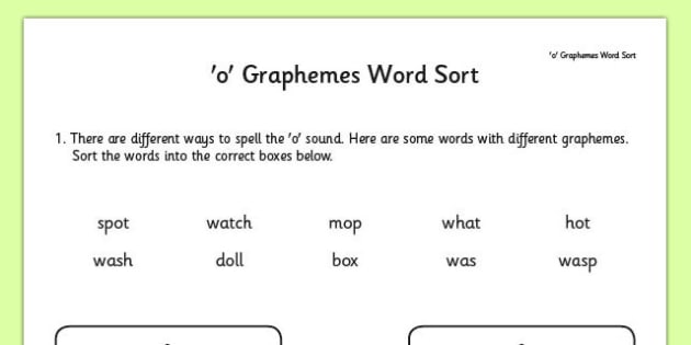Phase 5 o Graphemes Word Sort (teacher made)
