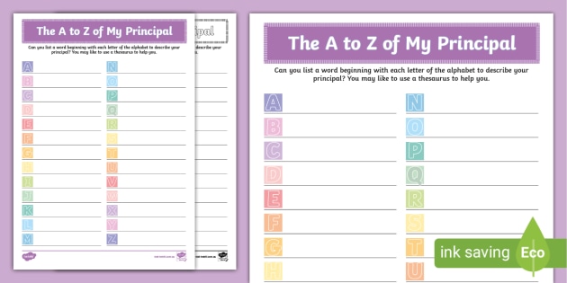 The A to Z of My Principal Worksheet (teacher made)