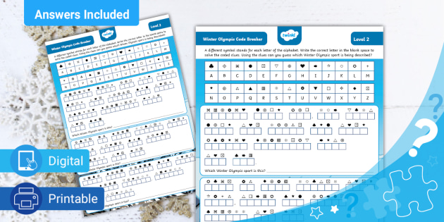 Winter Olympic Secret Code Breaker - L2 - Twinkl - Puzzles