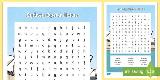 Sydney Opera House Word Search-Australia (teacher made)