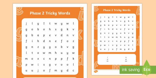 Phase 2 Tricky Words Word Search (teacher made)