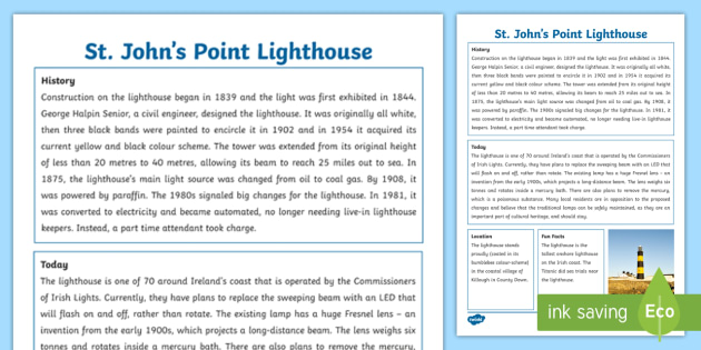 Northern Ireland St. John's Point Lighthouse Fact Sheet