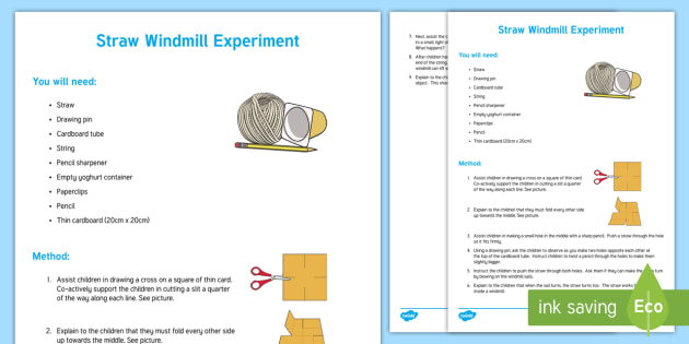 Straw Windmill Experiment (teacher made)