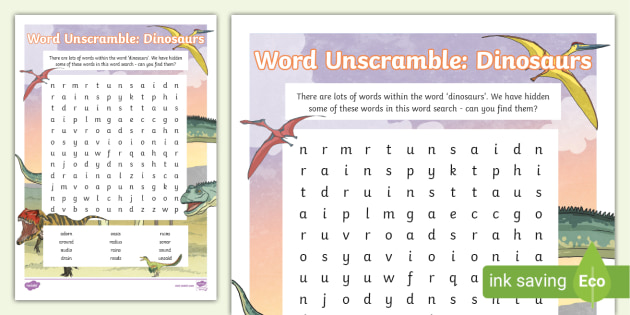 Dinosaur Word Unscramble Word Search (Teacher-Made)