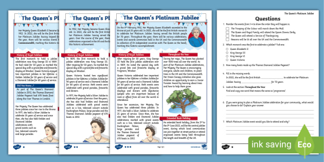 UKS2 The Queen's Platinum Jubilee Reading Comprehension