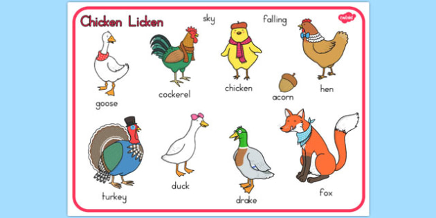 Chicken Licken Word Mat (teacher made)