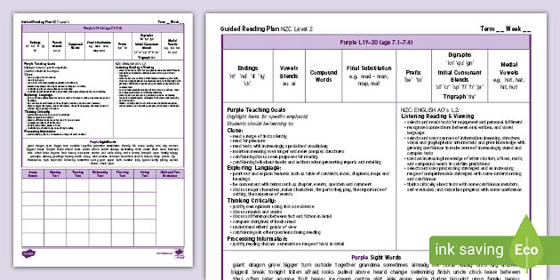 New Zealand Purple Guided Reading Weekly Plan (teacher made)