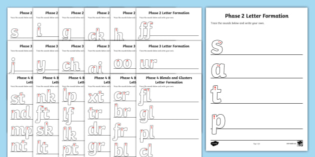 Phase 2 to 4 Letters and Sounds Formation Worksheets Pack