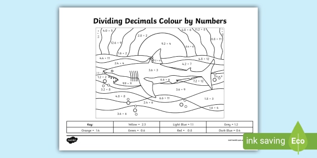 Dividing Decimals Colour by Numbers - Year 6 Maths