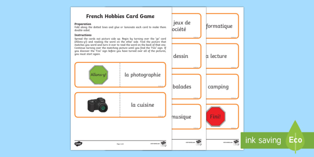 Favourite Hobbies Card Game English/French (teacher made)