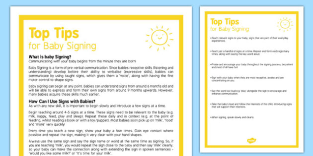 Top Tips for Baby Signing Guide (teacher made)
