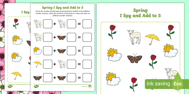 👉 Spring I Spy and Add to 5 (teacher made)
