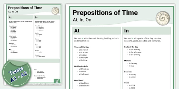 Prepositions of Time | twinkl.ca