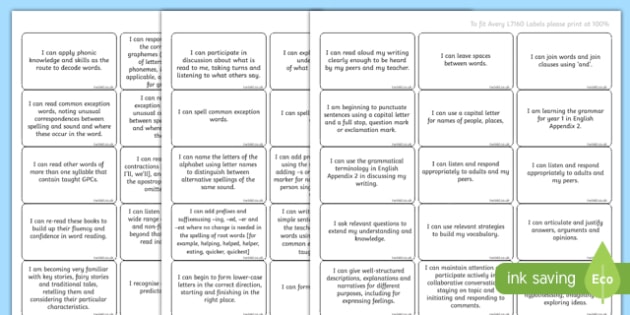 Year 1 English Target Stickers (teacher made)