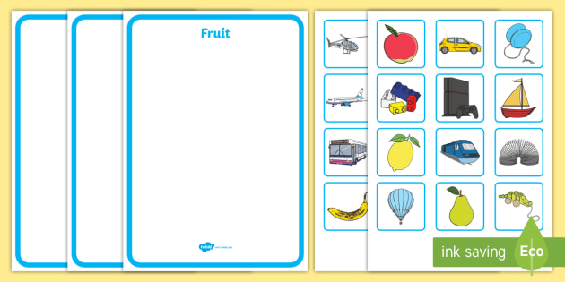 Fruit Toys And Transport Sorting Activity (teacher made)