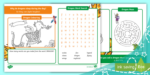 Dragon Activity Place Mat (teacher made)