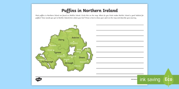 Puffins in Northern Ireland Map Worksheet / Worksheet