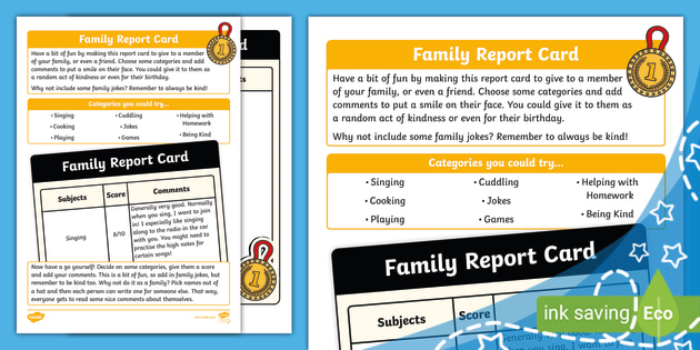 Family Report Card (teacher made)