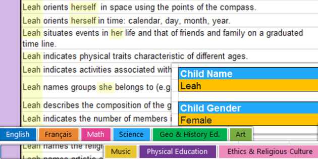 Quebec Report Card Writing Grades 1-6 (teacher made)