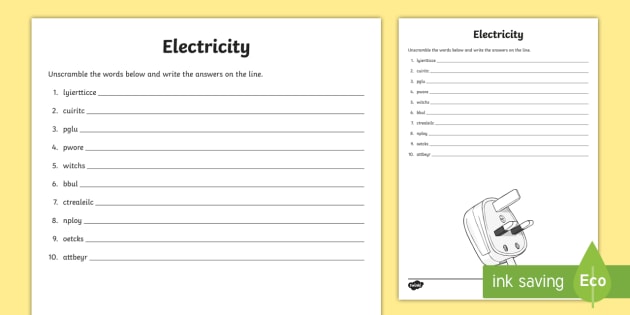 Electricity Word Unscramble teacher Made electricity-word-unscramble-teacher-made