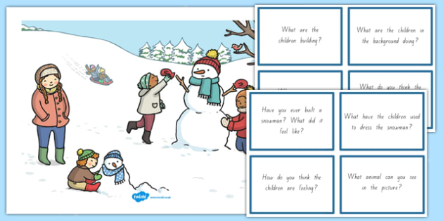 Winter Snowman Scene and Question Cards (teacher made)