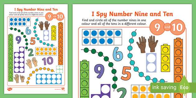 I Spy Number 9 and 10 Worksheet (teacher made)