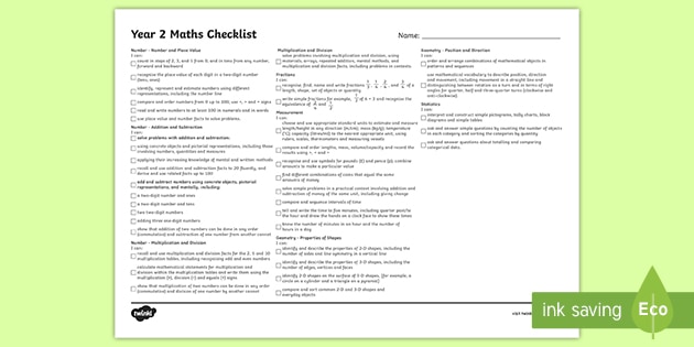 * NEW * 2014 Curriculum Year 2 Maths Assessment Checklist