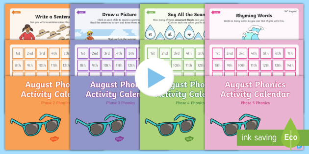 Phonics August Activity Calendar PowerPoint Pack