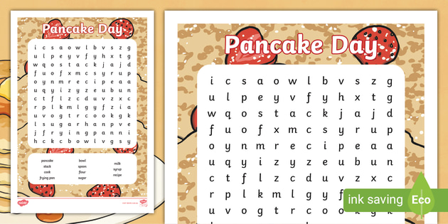 Pancake Day Word Search (teacher made)