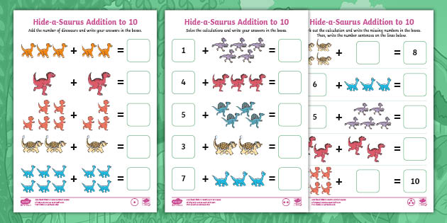 Free Printable Kindergarten Maths Worksheet - Dinosaur Theme