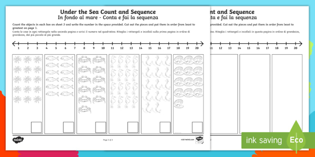 Under the Sea Themed Count and Sequence Cut and Stick Activity