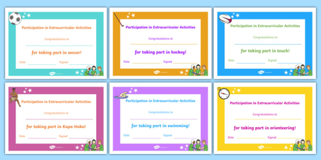 Editable Participation in Extracurricular Activities Certificates- nz