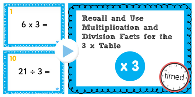 Multiplication Division Facts For 3 Times Table PowerPoint Test
