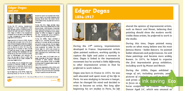 Edgar Degas Artist Fact Sheet (teacher made)