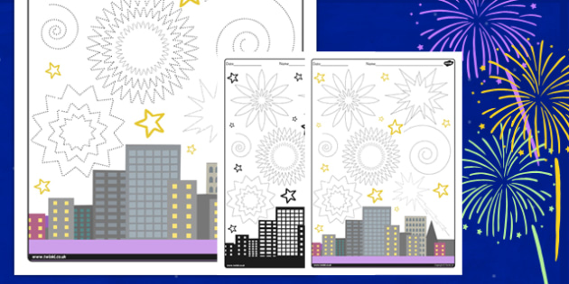 Firework Sky Pencil Control Worksheet - handwriting patterns