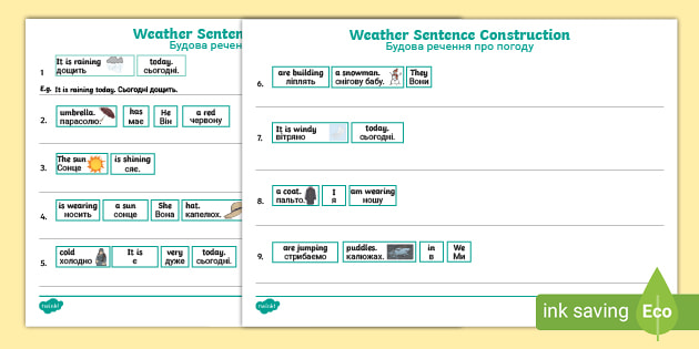 FREE! - Ukrainian Translation Weather Sentence Construction Worksheet