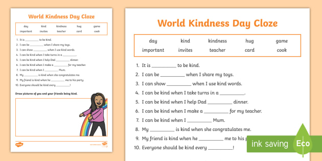 Kindness Cloze Worksheet (teacher made)