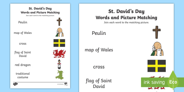 St David's Word and Picture Matching Worksheet / Worksheet