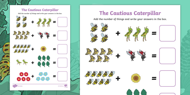 The Cautious Caterpillar Addition to 10 Worksheet