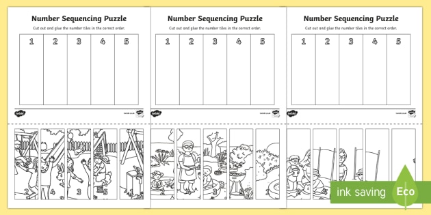 End of Year Themed Number Sequencing Puzzles