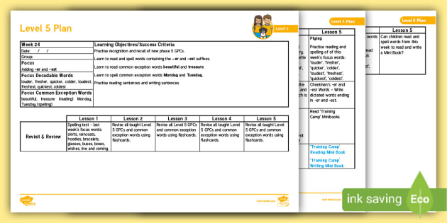 Level 5 Week 24 Weekly Lesson Plan (teacher made)