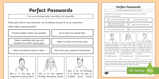 Perfect Passwords Worksheet (teacher made)