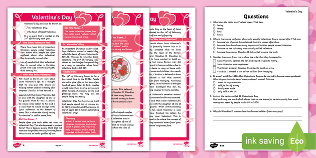 LKS2 Valentine's Day Differentiated Reading Comprehension Activity