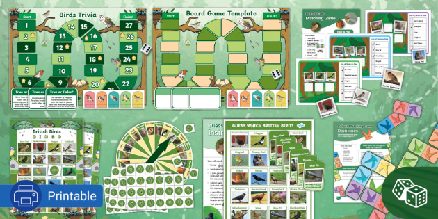 British Birds and Nature-Themed Board Games Pack for Kids
