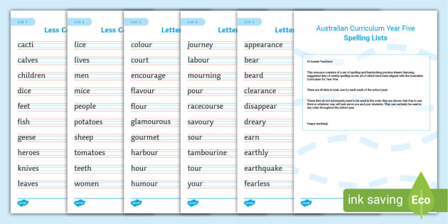 Australian Curriculum Year 5 Spelling & Handwriting Practice