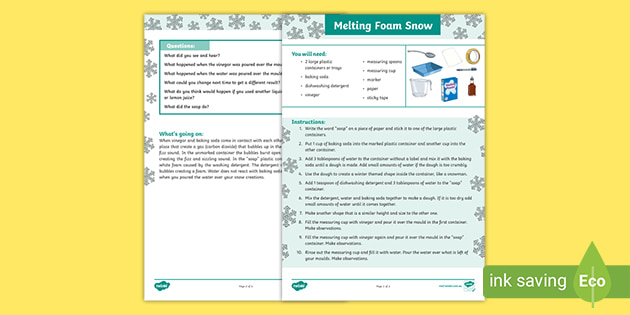 Melting Foam Snow Science Experiment (teacher made)