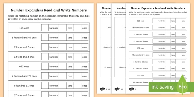 Number Expanders and Reading Numbers Differentiated Worksheets