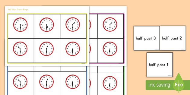 Half Past Time Bingo - bingo, game, time, half past, activity, math
