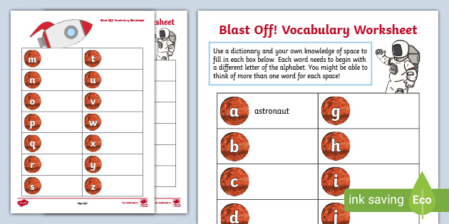 Blast Off! Vocabulary Worksheet